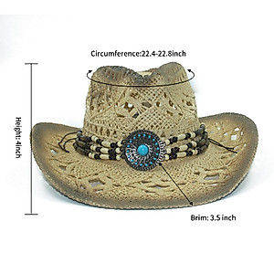 Western Toyo Straw Cowboy Hat, Shapeable w/Stylish Beaded Concho Band