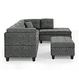 UBGO Furniture, L-Shape Set,Modern Upholstered Living Room Sectional Reversible Chaise,Couches Sofas for Large Space Dorm Apartment-Gray