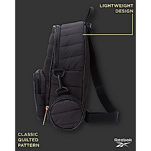 Reebok Women's Backpack - Artemis Quilted Shoulder Purse - Travel Gym Bag for Kids, Teens, and Adults, Size One Size, Black