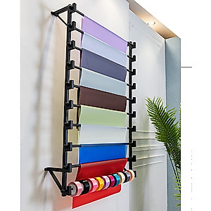 Craft Room Ribbon Holder Organizer Rack Ribbon Holder Organizer Rack, Wall Mount Scarf Storage Hanger with Removable Horizontal Bar and Bracket, Metal Vinyl Roll Shelf 10 Tier Easy to Install (Size :