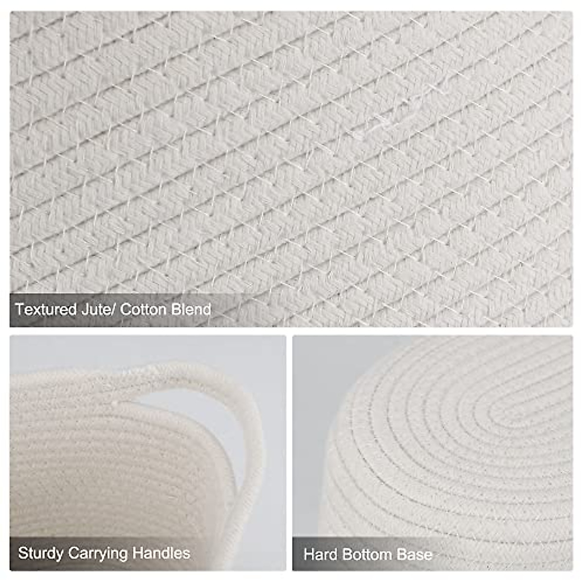 uxcell Storage Basket Bin Set 2 Pack, Foldable Woven Storage Basket Sturdy Cotton Rode Container Collapsible Organizer with Handles for Home Bedroom Office Closet Storage White