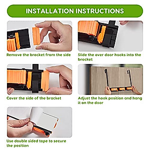 Unjumbly Broom Holder Wall Mount, Drilling Free Mop and Broom Holder with 2 Over Door Hooks, Tool Organizer for Laundry Room, Garage, Kitchen, Closet, Bathroom, Pantry - Orange