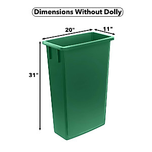 [Dark Green] 23 Gallon Slim Trash Can with Dolly, Commercial Rolling Trash Can, Heavy-Duty Wheeled Garbage Can, Trash Can with Wheels