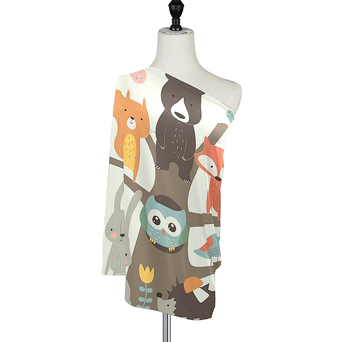 Animal Fox Bear Owl Nursing Cover Breastfeeding Scarf, Stretchy Infant Carseat Canopy Multi-use Stroller Cover Car Seat Cover for Baby Girl Boy