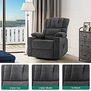 YITAHOME Glider Rocker Recliner Chair with Massage and Heat, Fabric Recliner Chair, Manual Rocking Recliner Chair with 2 Cup Holders, USB Charge Port and Side Pocket,Grey
