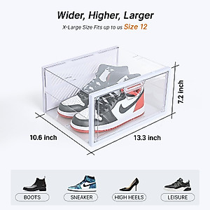 Foluck XX-Large Display Shoe Storage Box, 8 Pack Clear Plastic Stackable Shoe Organizer Containers for Closet, Space Saving Shoe Storage Organizer, Foldable Shoe Rack with Lids, White