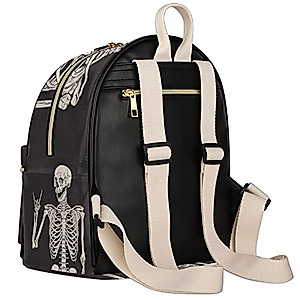 Funky Qiu Backpack Purse for Woman Rock Skeleton Skull PU Leather Fashion Mini Backpack Casual Bag for Woman Girls