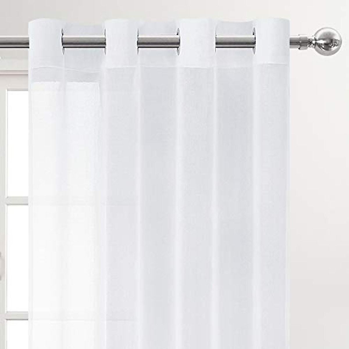 DWCN White Sheer Curtains Linen Look Semi Transparent Voile Grommet Curtains for Living Dining Room Drapes 52 x 84 Inch Long, Set of 2 Panels