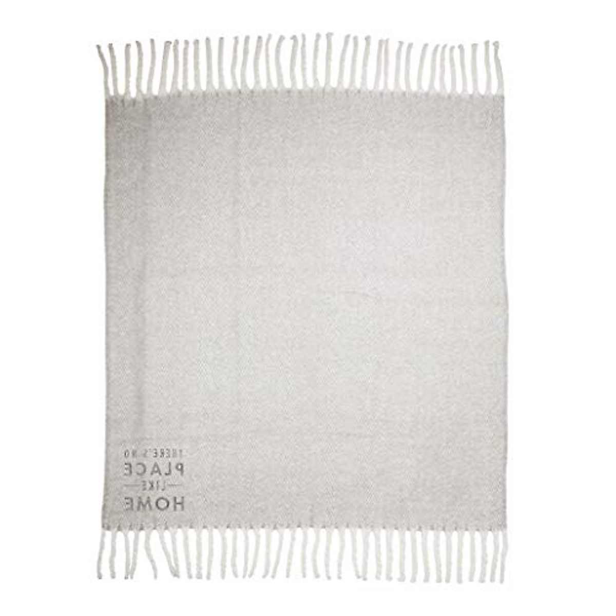 Pavilion Gift Company There's No Place Like Home 50x60 Super Soft Herringbone Chevron Tassel Throw Blanket, Gray