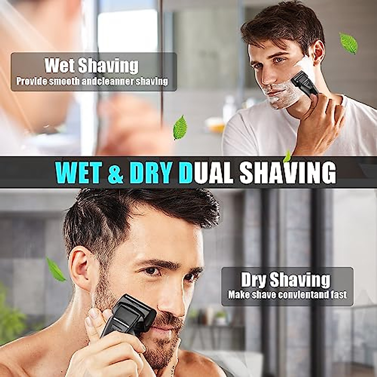 Electric Razor for Men, Waterproof Foil Shaver, Wet Dry Shave, with Beard Trimmer and Body Groomer, Rechargeable, Razors for Men with Pop-up Beard Trimmer Electric Foil Shaver with Beard Trimmer
