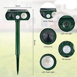 2024 Upgraded Solar Deer Repellent Devices for Garden,Ultrasonic Cat Repellent Outdoor Animal Repeller with Motion Sensor to Scare Squirrel Dog Raccoon Rabbit Coyote Skunk Repellent for Yard,2 Pack