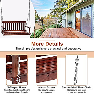 Heavy Duty Outdoor Wooden Porch Swings 4Ft/48in Bench Swing 800lb Weight Capacity, Durable Two Person Hanging Seating with Hanging Chains and Fixing Screw for Garden Backyard Lawn Balcony Deck,Brown