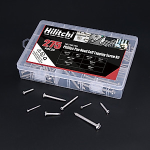 Hilitchi 275-Piece Stainless Steel Phillips Round Pan Head Self Tapping Screw Assortment Kit (Round Pan Head)
