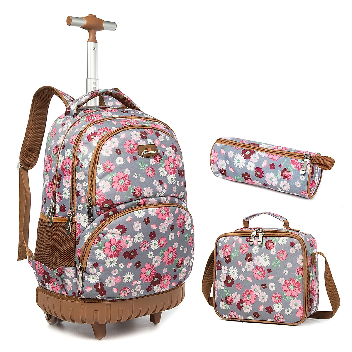 Jasminestar Rolling Backpack 18 inch Wheeled Kids Backpack with Lunch Bag and Pencil Case for Boys and Girls