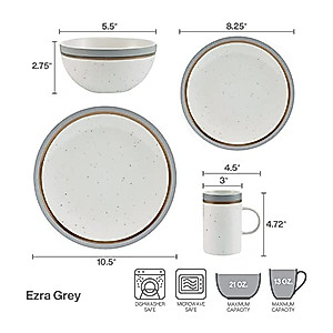 Pfaltzgraff Ezra Speckled 16 Piece Dinnerware Set, Service for 4, Grey Banded