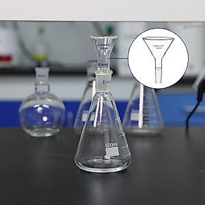 Labasics Glass Short Stem Powder Funnel with 75 mm Top Outer Dimension and 24/40 Inner Joint Filter Funnel Glass Funnel (OD 75mm)