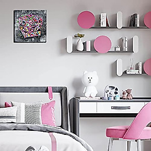 ZHAOSHOP Pink Wall Decor - Banksy Canvas Wall-Art for Bedroom - Graffiti Wall Art Poster - Abstract Painting Pop Art Ready to Hang Size 14"x 14"