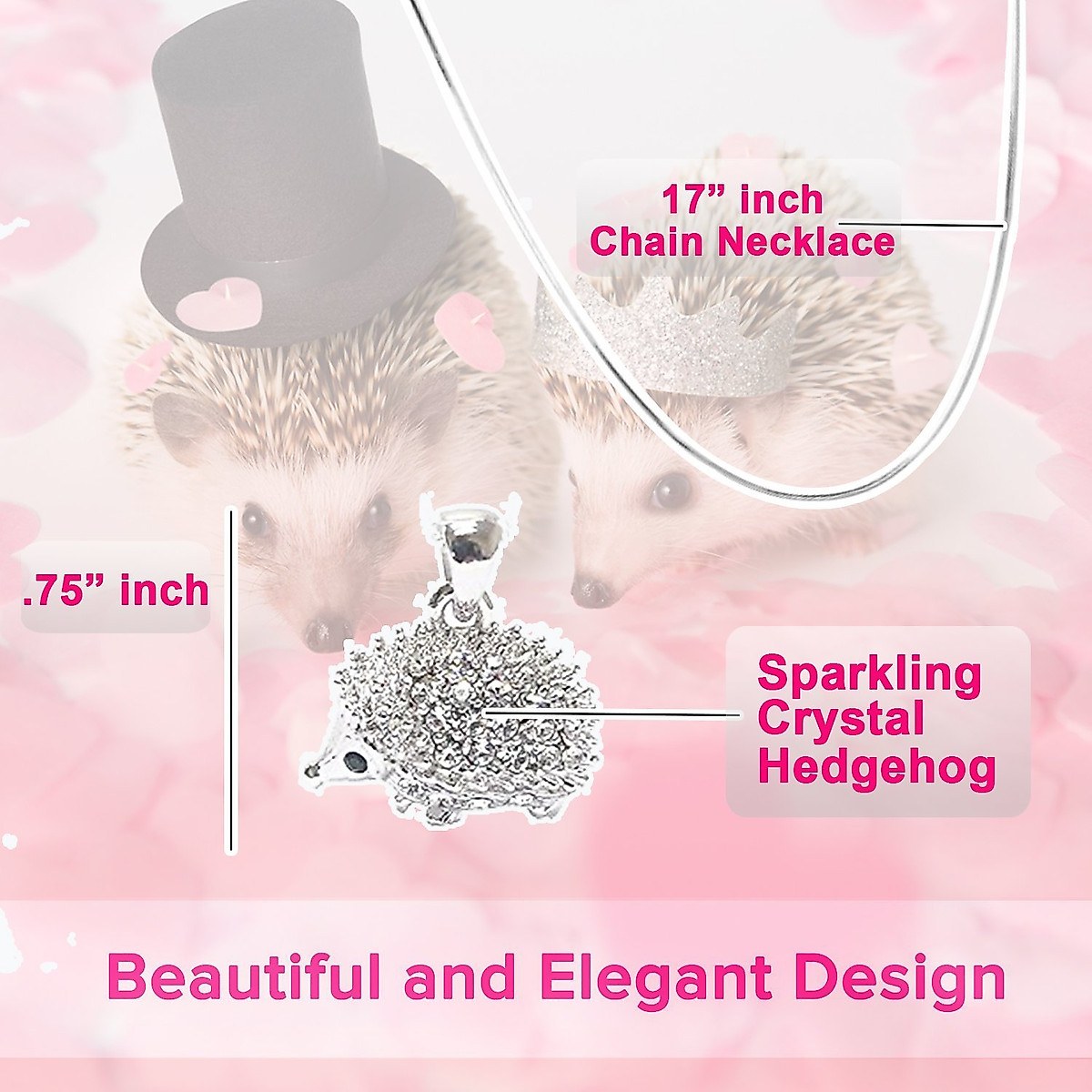 Lola Bella Gifts Crystal Hedgehog Fashion Necklace with Gift Box (Silver-tone)