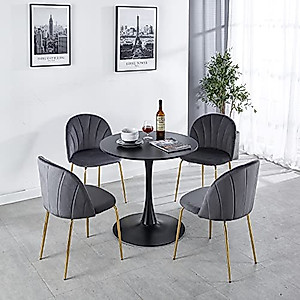 DKLGG 32" Modern Round Dining Table with MDF Table Top, Metal Base Pedestal Table Tulip Table Kitchen Table for 2-4 Person, Small Space Home, End Table Leisure Coffee Table, Black
