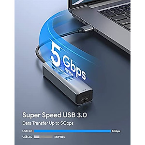 USB 3.0 to Ethernet Adapter,ABLEWE 3-Port USB 3.0 Hub with RJ45 10/100/1000 Gigabit Ethernet Adapter Support Windows 10,8.1,Mac OS, Surface Pro,Linux,Chromebook and More