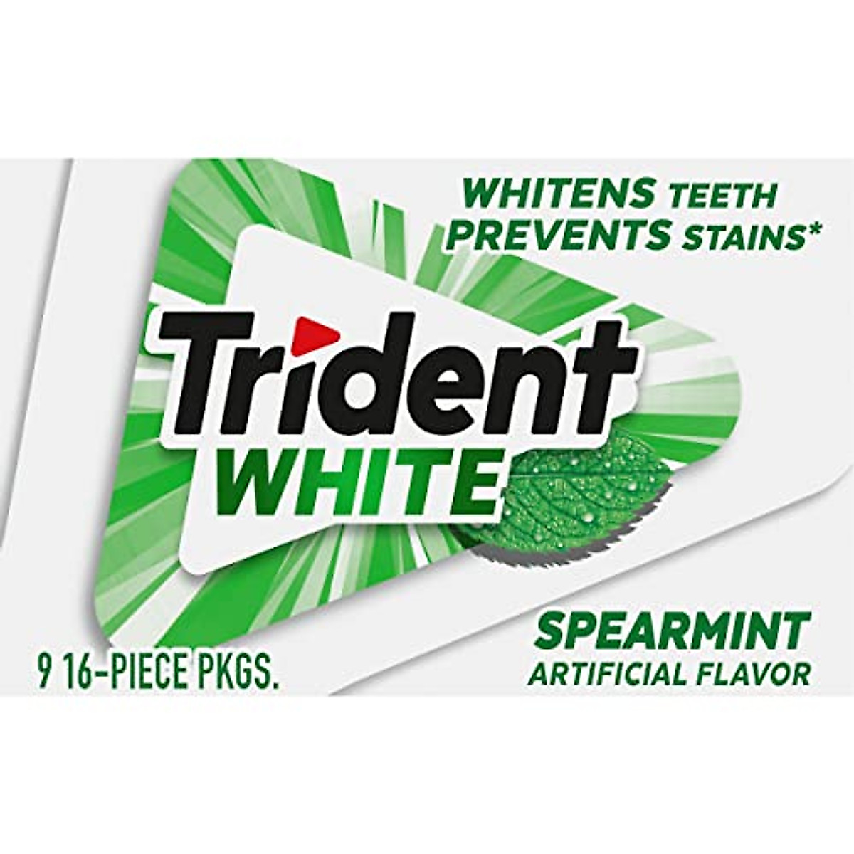 Trident White Spearmint Sugar Free Gum, 9 Pack of 16 Pieces (144 Total Pieces)