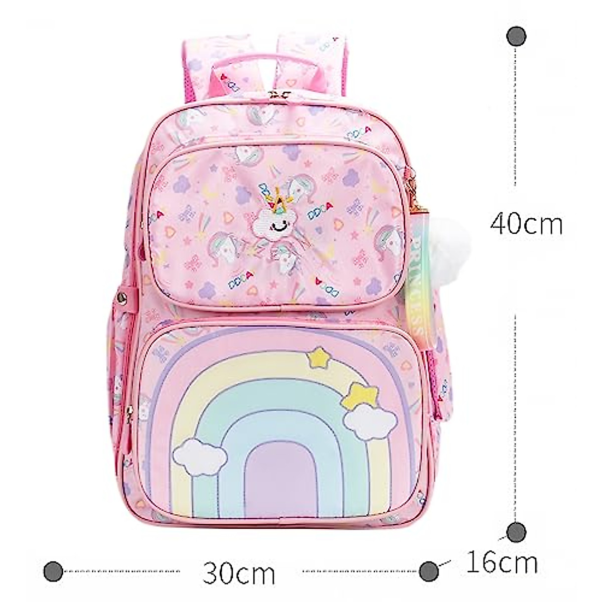 Uamdrup Pink Rainbow Unicorn Backpack For Girls,Kids GIrls Backapck With Lunch Box,16Inch Bookbag Schoolbag With Pencil Case Tote Bag