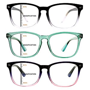 Sumkyle 3 Pack Progressive Multifocal Reading Glasses for Women Men Blue Light Blocking Computer Glasses Spring Hinge Readers(3 Mix C3, 1.50)