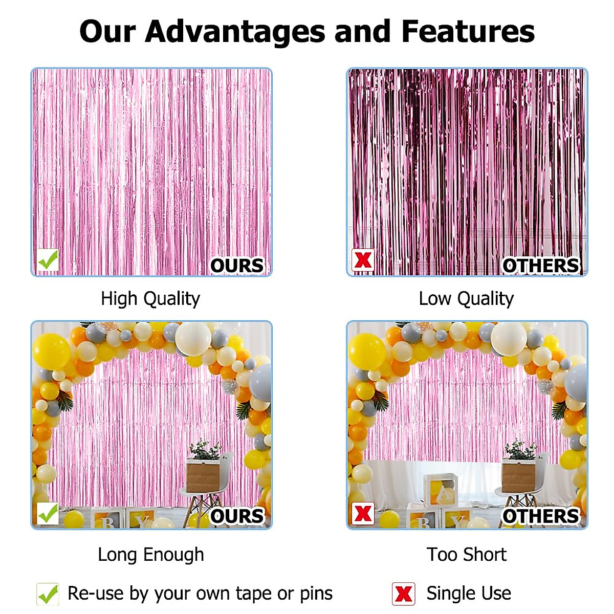 Pink Backdrop Fringe Backdrop Tinsel Backdrop Pink Party Backdrop 2 Pcs 3.3x9.9ft Metallic Foil Fringe Curtains Pink Streamers Pink Photo Backdrop for Birthday Bachelorette Graduation Party Decoration