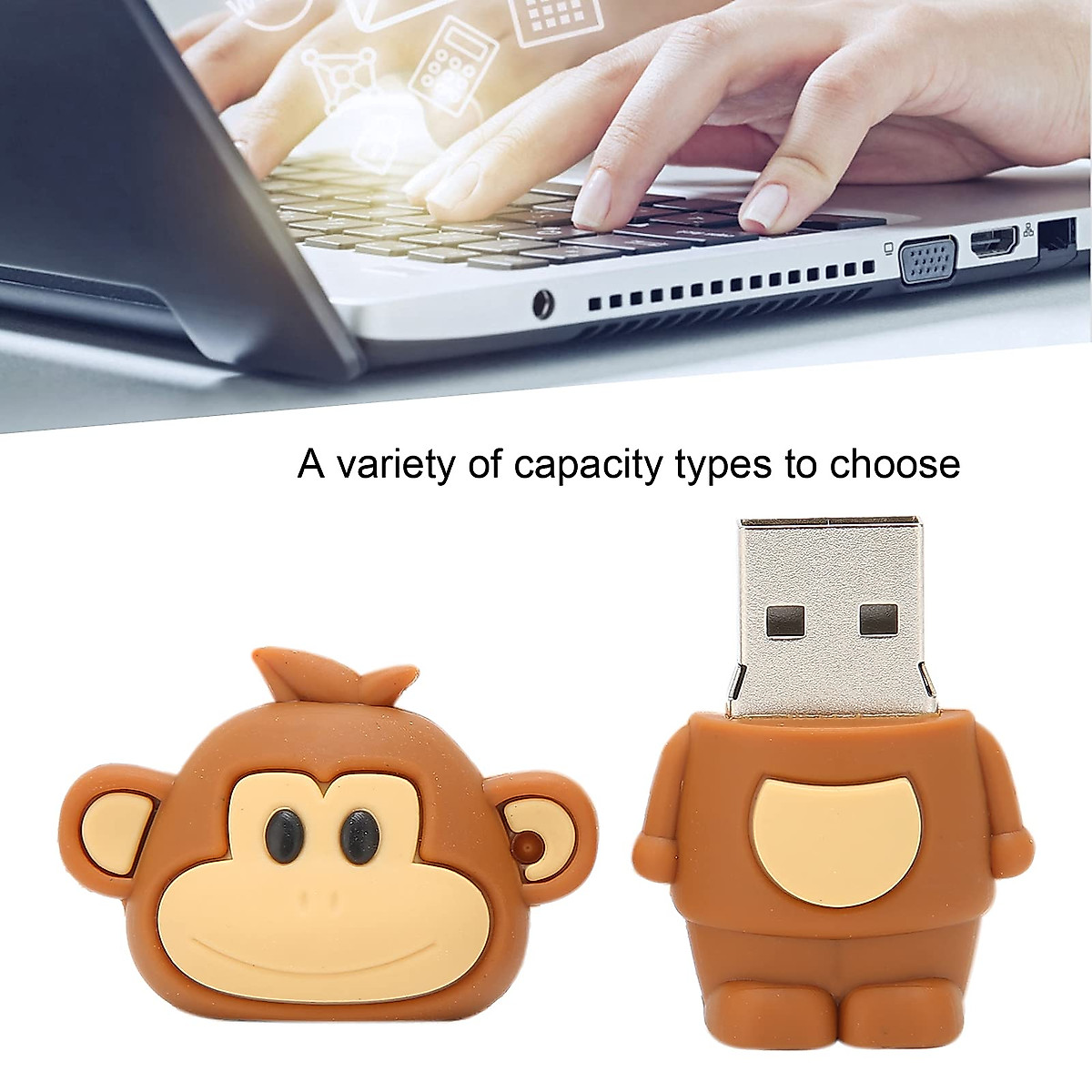 Cute Monkey USB Flash Drive, Cartoon Animal Monkey Thumb Drive, Pendrive Memory Thumb Stick, Gifts for School Students Kids Children Teacher Collegue Employees(128GB)