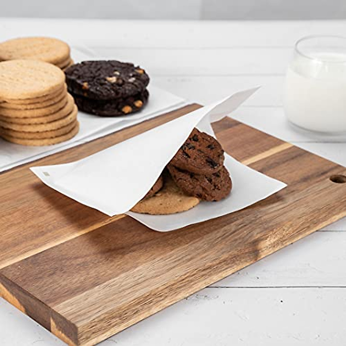 Bag Tek 6.25" x 4.75" Double Open Bags, 100 Small Deli Paper Sheets - Disposable, Greaseproof, White Paper Deli Wrap Liners, For Snacks, Cookies, And More, Restaurantware