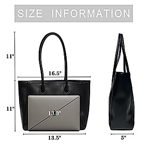 HIGHYU Women Soft Faux Leather Tote Bag Large Capacity Handbags and purse Ladies Commute Shopper Purses Girls School Shoulder Bag with Zipper(Black)…