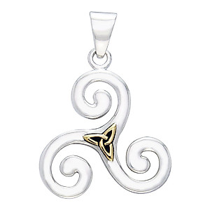 Jewelry Trends Celtic Triskele with Gold-Plated Trinity Knot Sterling Silver Pendant