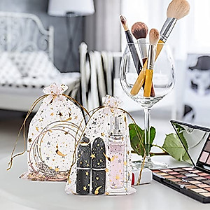 FUSHENMU 100pcs 4x6 Inch White Organza Jewelry Gift Bag,Moon Star Drawstring Candy Bag Pouch for Wedding Baby Shower Party Gift Wrapping Supply