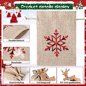 24 Pieces Christmas Burlap Gift Bags Christmas Treat Bags with Drawstrings Small Christmas Gift Goody Bags for Xmas Holiday New Year Party Favors Supplies, 12 Designs (7 x 5 Inch,Rustic Style)