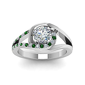 JewelryGift Swirl Split Diamond Ring for Women Sterling Silver Created Emerald Round Shape Green Color Split Shank Engagement Ring Prong Setting in Size 8 Handcraft Chakra Healing