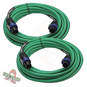 Fat Toad Speakon to Speakon Cables (2 Pack) 25ft Professional DJ Pro Audio Green Speaker PA Cord with Twist Lock Connector | 12 AWG Wire for Impeccable Studio Recording & Stage Performance Gear