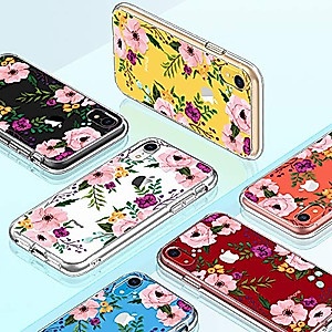 GiiKa iPhone XR Case with Screen Protector, Clear Heavy Duty Protective Case Floral Girls Women Shockproof Hard PC Back Case with Slim TPU Bumper Cover Phone Case for iPhone XR, Small Flowers