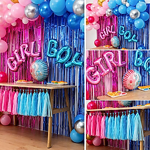 Boy Or Girl Gender Reveal Party Decoration Set,&Balloons Arch Garland Kit,Foil Balloons,Curtains,Paper tassel Garland,Balloon decoration tools,For Party Photo Backdrop (Pink/Blue) Shower Birthday