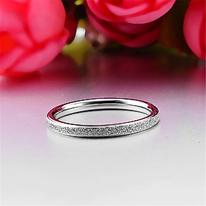 Fashion Month Womens 2mm Stainless Steel Sand Blast Finish Silver Wedding Band Engagement White Gold Domed Ring Size 7