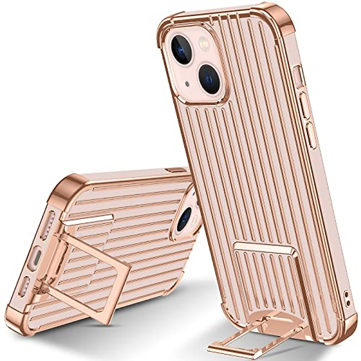 PTUONIU Kickstand Case Compatible with iPhone 13 Case, [2 Ways Stand] Slim Soft Anti-Scratch Full-Body Shockproof Protective Case for iPhone 13 Phone Case - Rose Gold