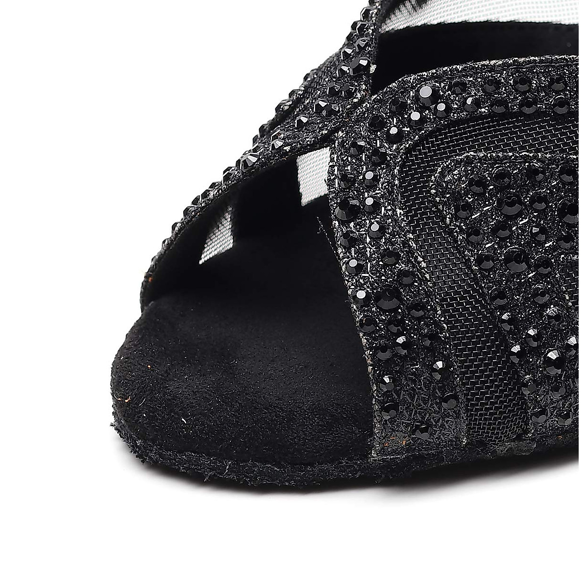 Pierides Women's Suede Sole Rhinestone Ballroom Dance Shoes Latin Salsa Performance Dance Shoes 4" Heel,10.5 US