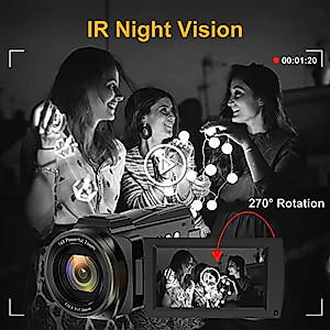 4K Video Camera Camcorder 48MP Ultra HD Video Camera Wifi Vlogging Camera for YouTube 16X Digital Video Camera with Microphone 6-Axis Anti-Shake IR Night Vision Video Recorder(2023 Newest 4K Plus)