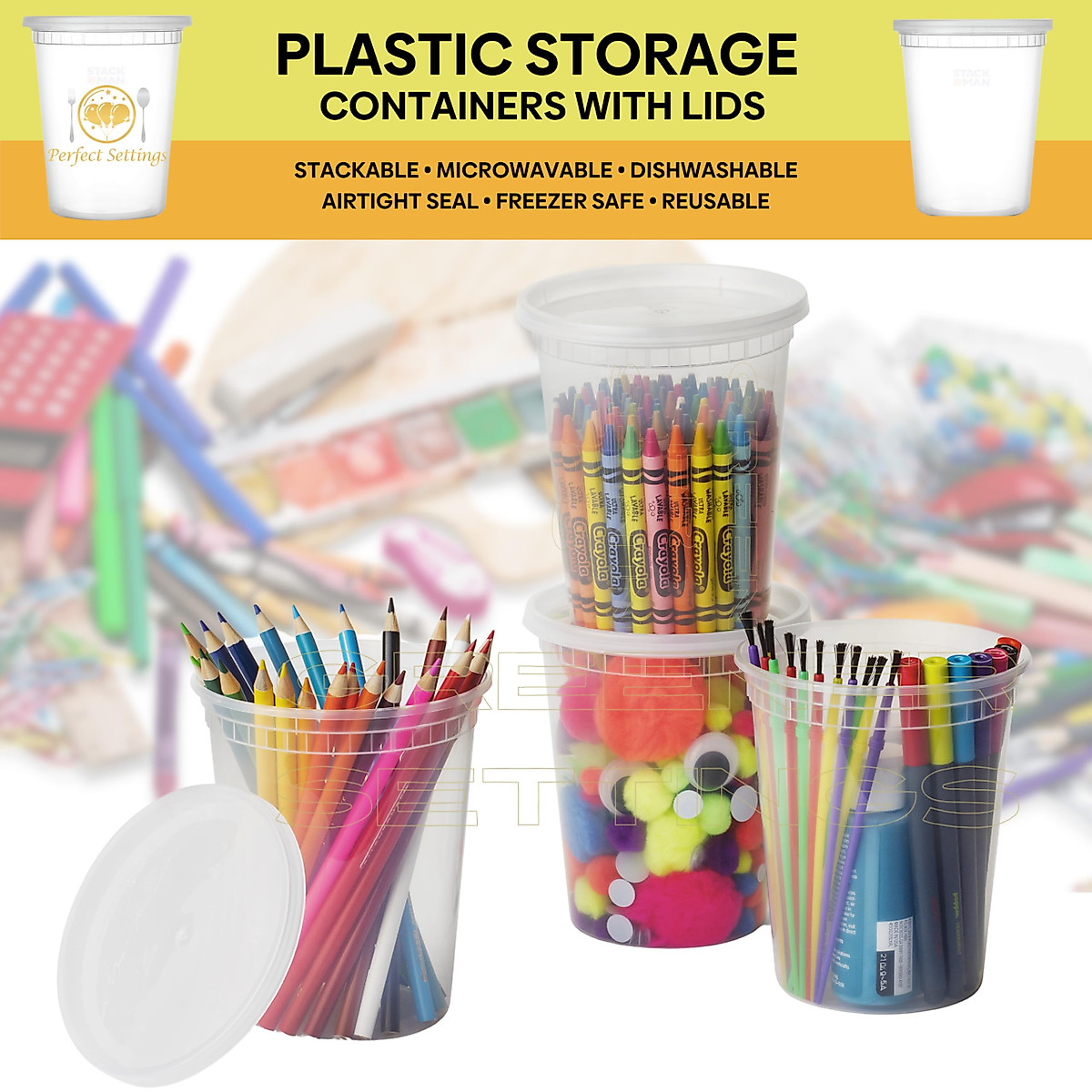 Perfect Settings 32oz Deli Containers with Lids - 24 Sets Quart Freezer Storage Containers - Leakproof, Stackable, Microwave Safe Soup Storage Plastic Soup Containers for Meal Prep Leftovers Takeout