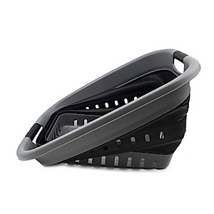 SAMMART 37L (9.77 gallon) Collapsible Plastic Laundry Basket - Foldable Pop Up Storage Container/Organizer - Portable Washing Tub - Space Saving Hamper/Basket (2, Grey/Black)