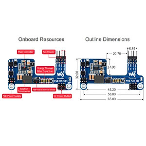 Power Over Ethernet POE HAT for Raspberry Pi 4B/3B+, IEEE 802.3af-Compliant, Mini POE HAT Support Connecting Cooling Fan, Compatible with The Raspberry Pi Official Case