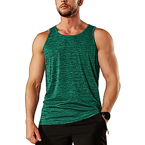 TACVASEN Dry Fit Tank Top Men Loose Fit Sleeveless Muscle T-Shirts Moisture Wicking Gym Workout Tank Top Bodybuilding Shirts Emerald Green L