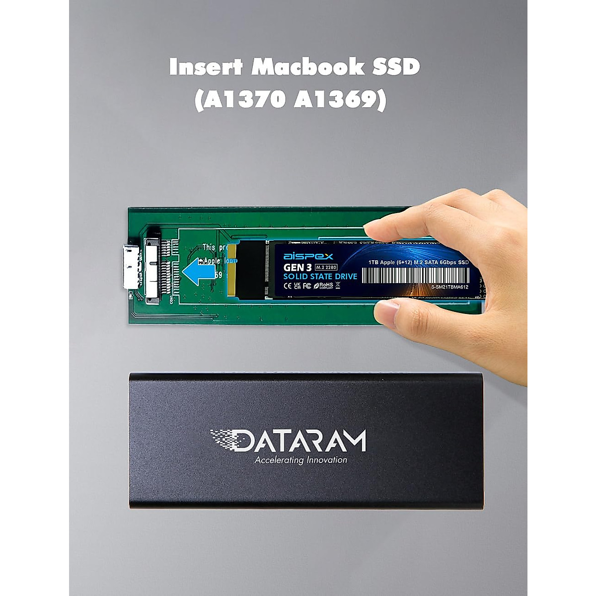 Dataram External SSD Enclosure for The for 11" & 13" MacBook Air Late 2010 Mid 2011 /A1370 A1369
