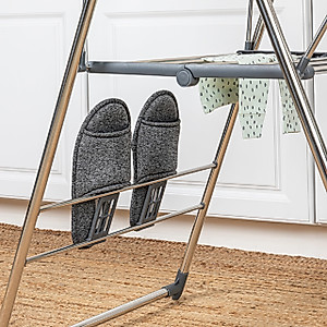 Household Essentials Multi Tier Stainless Steel Laundry Drying Rack with T Bar and Two Side Wings, Silver