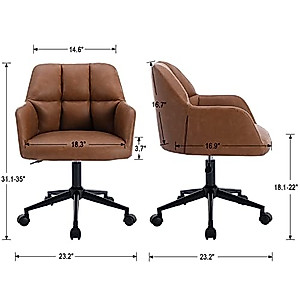 Modern PU Leather Office Chair, Height Adjustable Comfy Desk Chair with Wheels, 18.3” Wide Swivel Armchair for Living Room Home Office Computer, Brown