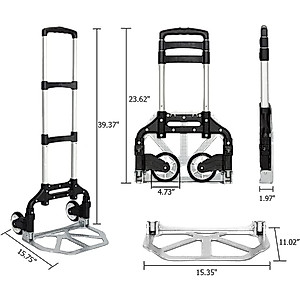 CooTool Folding Hand Truck Aluminum Portable Folding Hand Cart 200lbs Capacity Hand Cart and Dolly Ideal for Home, Auto, Office,Travel Use,Black